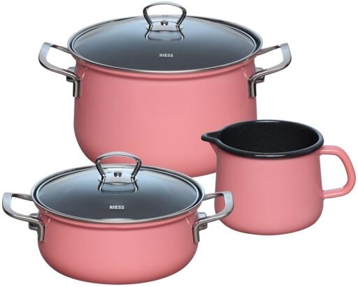 Riess Geschirr-Set aus Emaille, 3-tlg. in pink bei KochForm